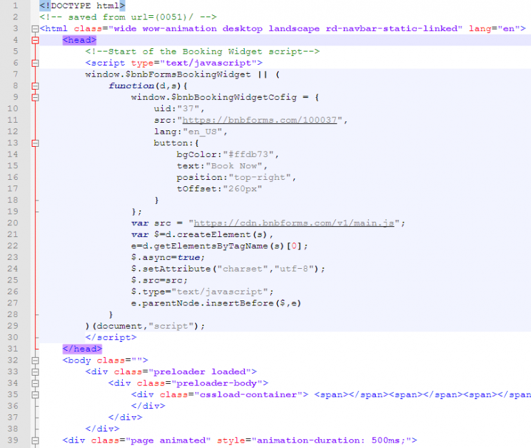 How to add BNBForms widget in HTML - BNBForms