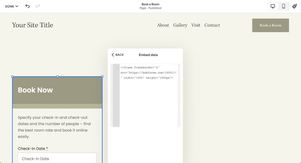 How to add BNBForms widget in Squarespace - BNBForms