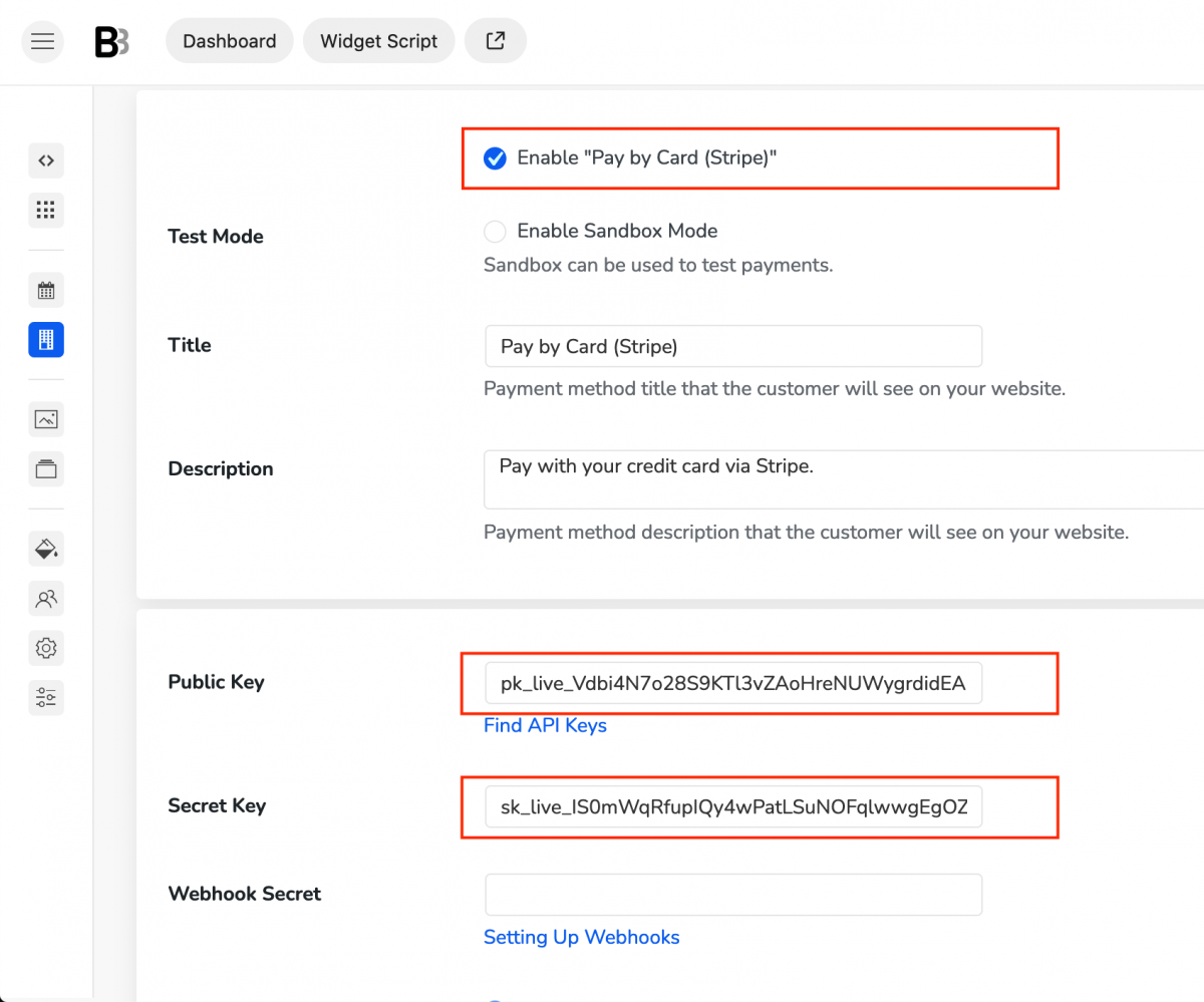 How to obtain keys and enable webhooks for Stripe - BNBForms
