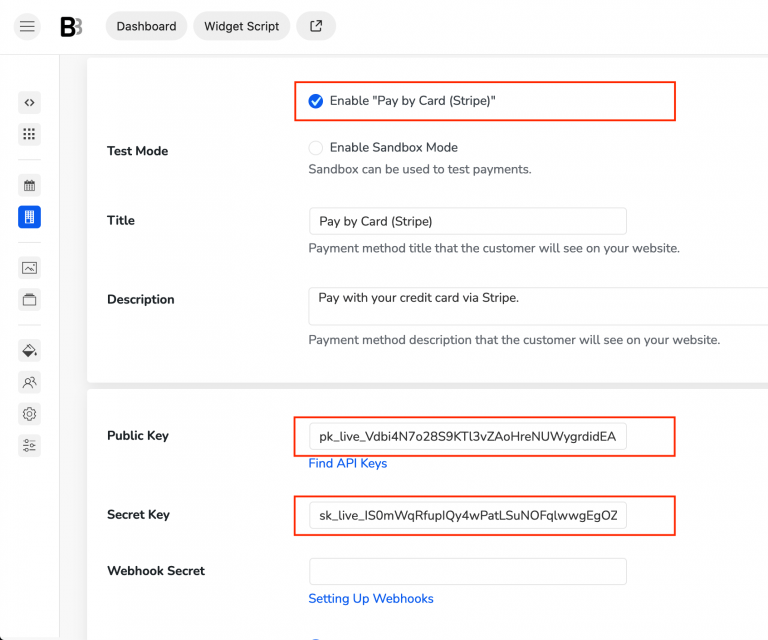 How to obtain keys and enable webhooks for Stripe - BNBForms