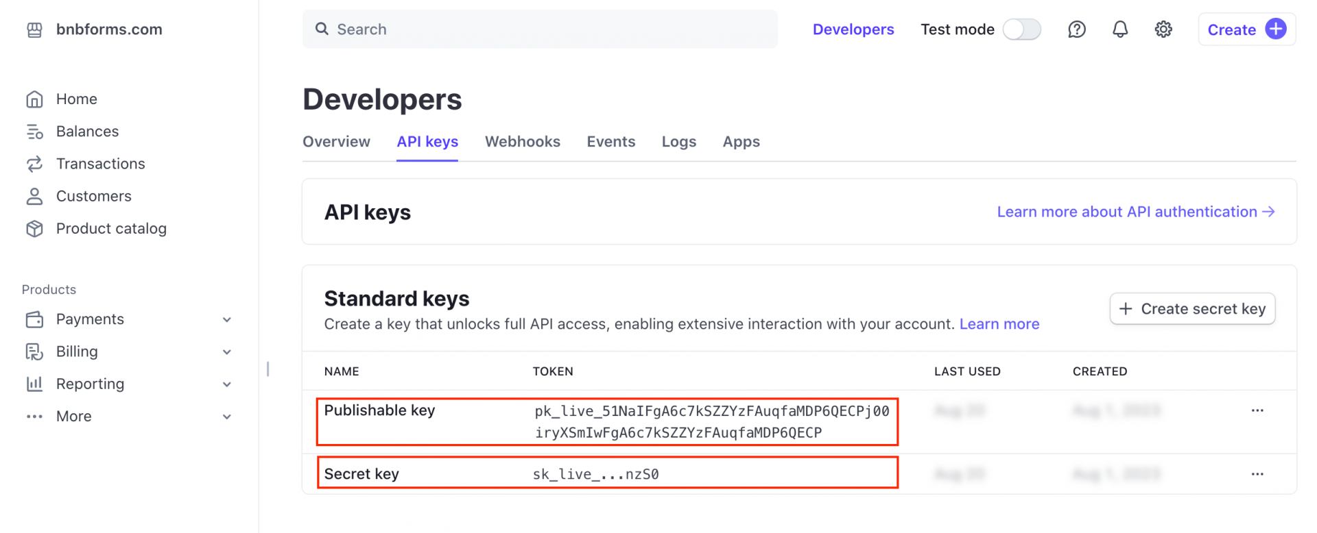 How to obtain keys and enable webhooks for Stripe - BNBForms